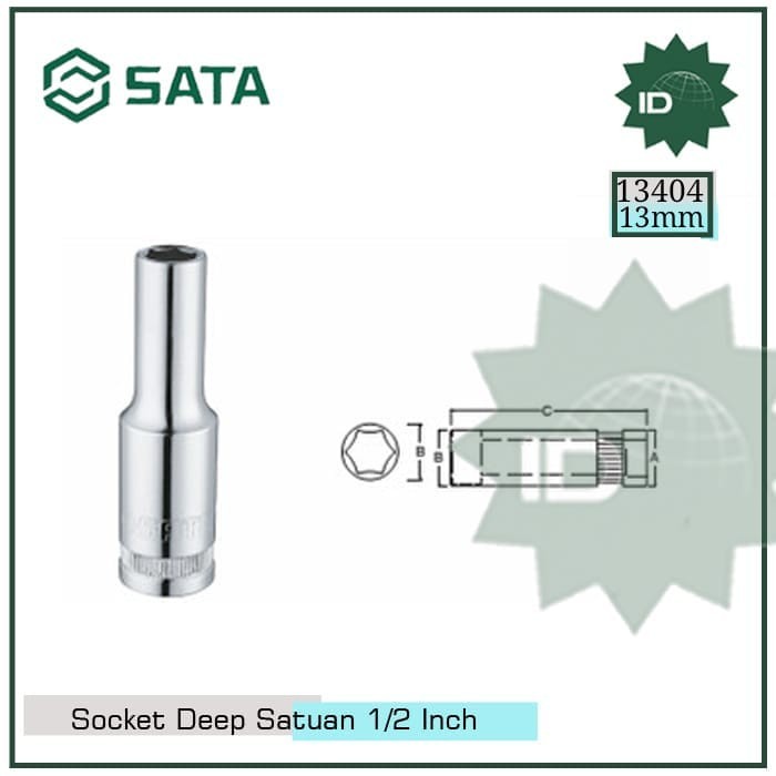 Jual Socket Panjang 1/2" inch DEEP SOCKET 13 MM DR.6PT 13404 SATA TOOLS ...