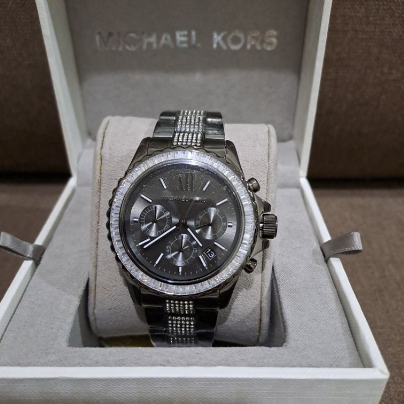 Jual JAM TANGAN WANITA MICHAEL KORS MK6974 CHRONOGRAPH BLACK DIAL ...