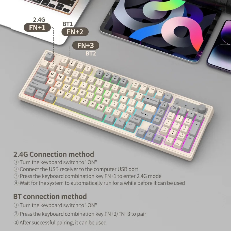 Jual K98 Keyboard Wireless Bluetooth Mechanical Feel Gaming 3 Mode ...