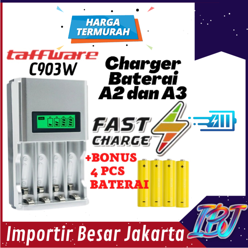 Jual [FREE BATRE 4 PCS] Charger Batre AA AAA Taffware C903W 4 Slot ...