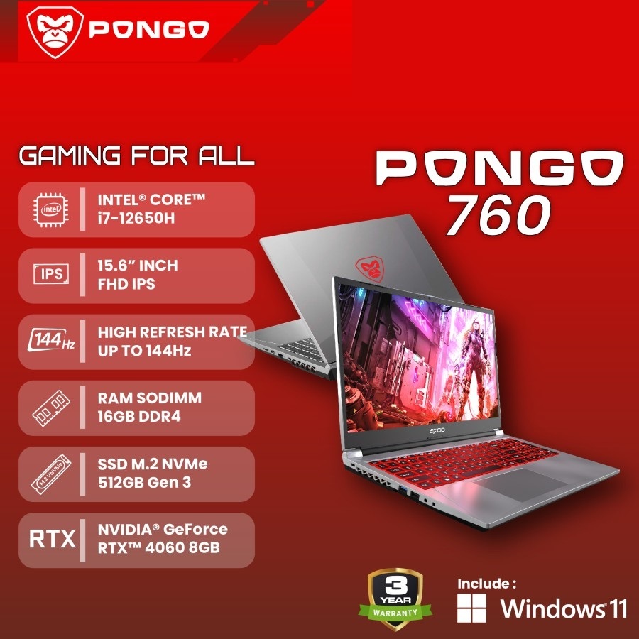 Jual Axioo Pongo 760 core i7 12620H ram 16GB ssd 512GB RTX 4060 15.6 ...