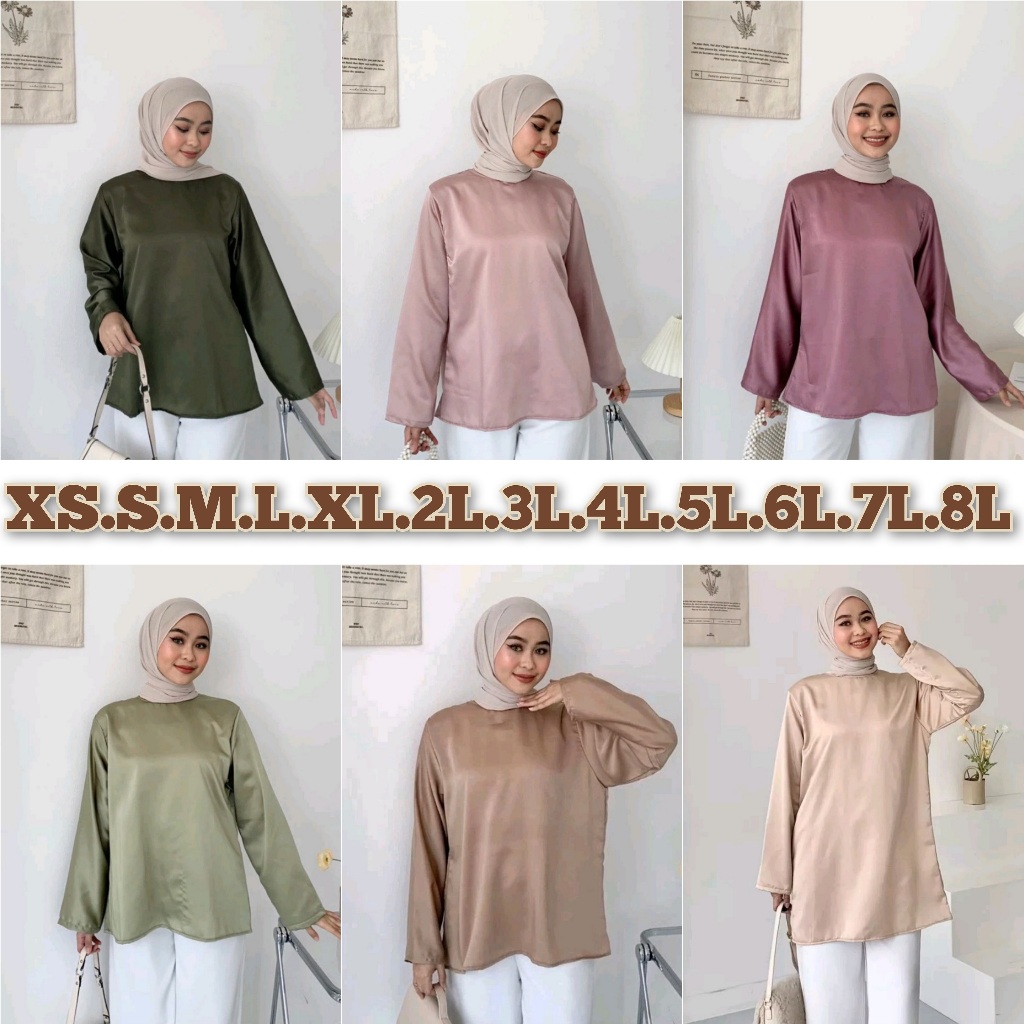 Jual Blouse satin Inner 70 WARNA Manset Blouse Lengan Panjang XS-8L ...