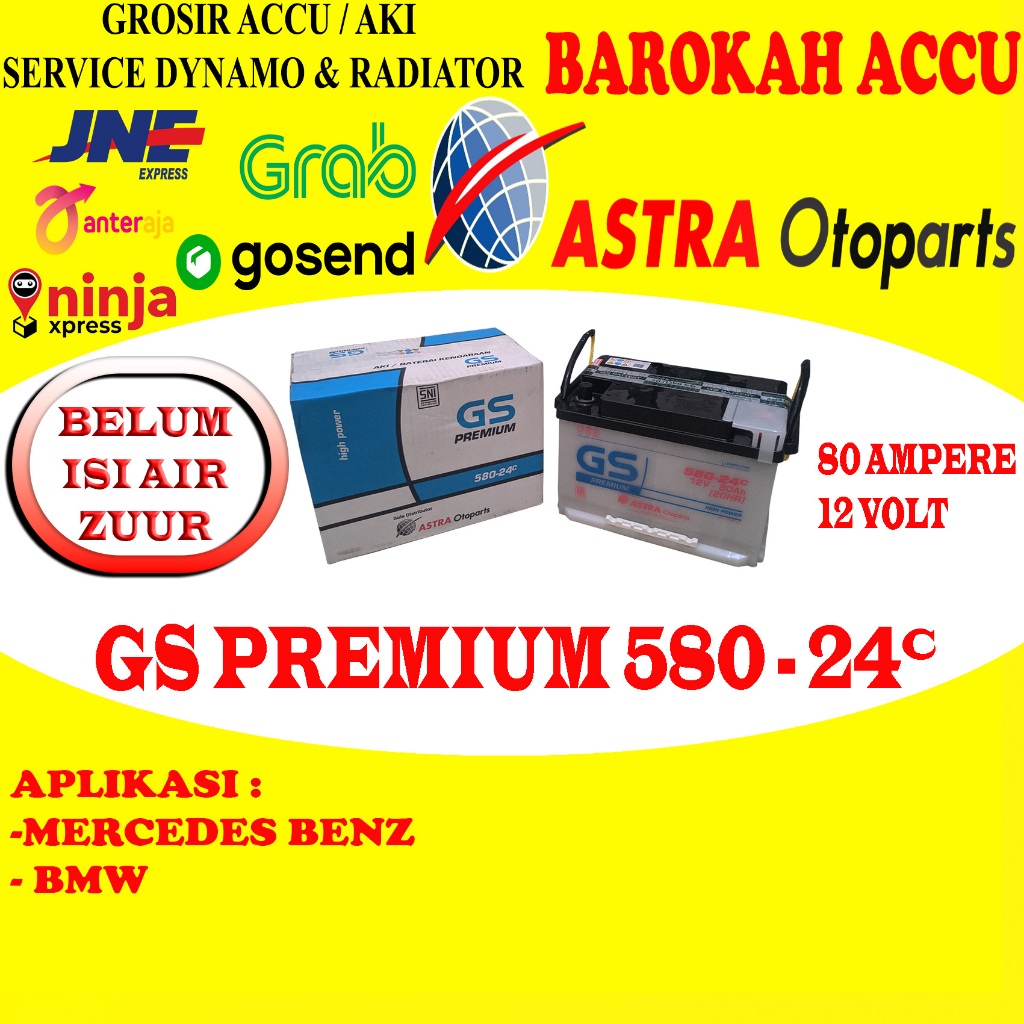 Jual AKI GS PREMIUM 58024 , 580 24C / 580-24C / LN3 , 80 AH ASTRA OTOPARTS | Shopee Indonesia