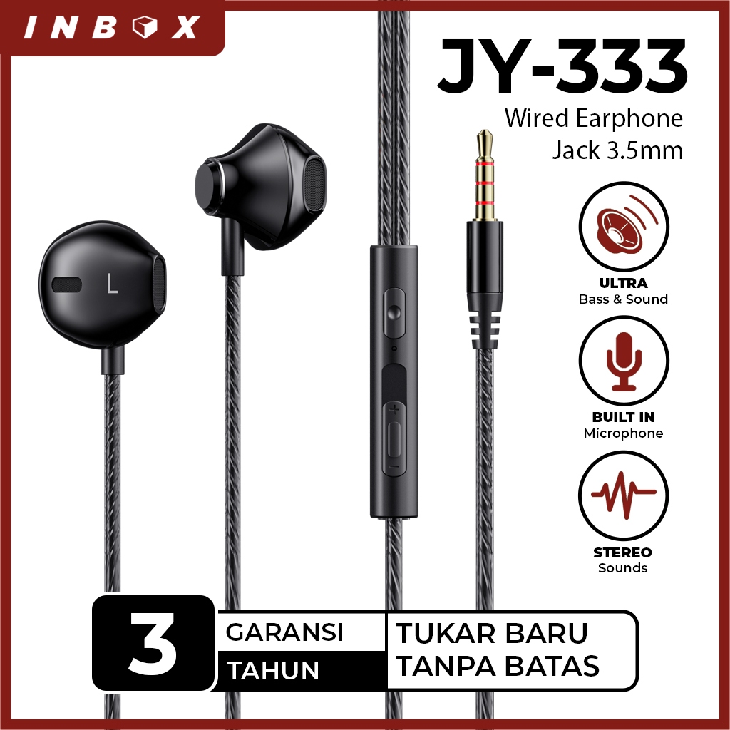 Jual Inbox JY-333 Earphone 3.5mm Ultra Bass HD Audio Stereo Microphone ...