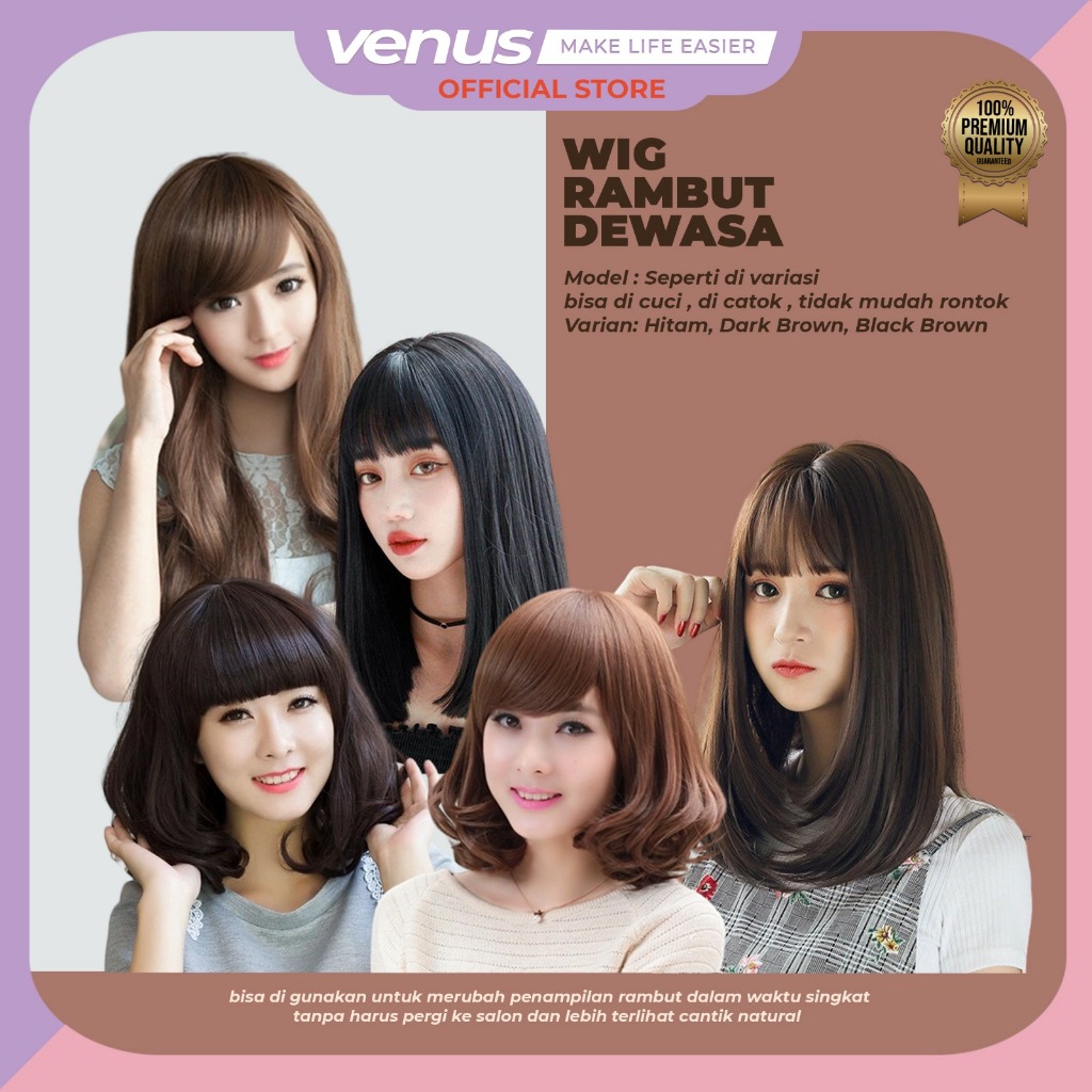 Jual VENUSJKT - Wig Rambut Dewasa Wig Curly Lurus Bergelombang Panjang ...