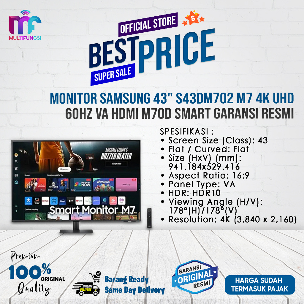 Jual Monitor Samsung 43" S43DM702 M7 4K UHD 60Hz VA HDMI M70D Smart Garansi Resmi | Shopee Indonesia