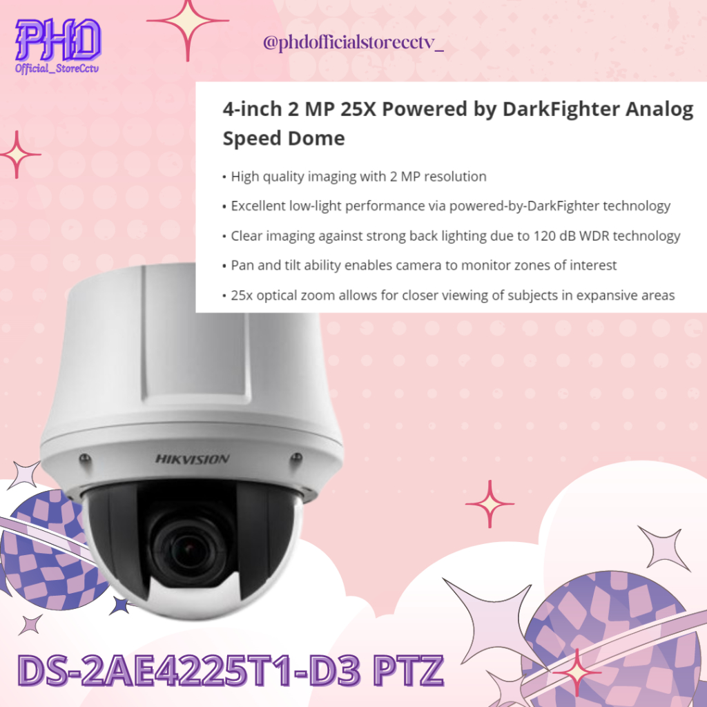 Jual Camera Analog PTZ DS-2AE4225T1-D3 Hikvision 4-inch 2 MP 25X ...