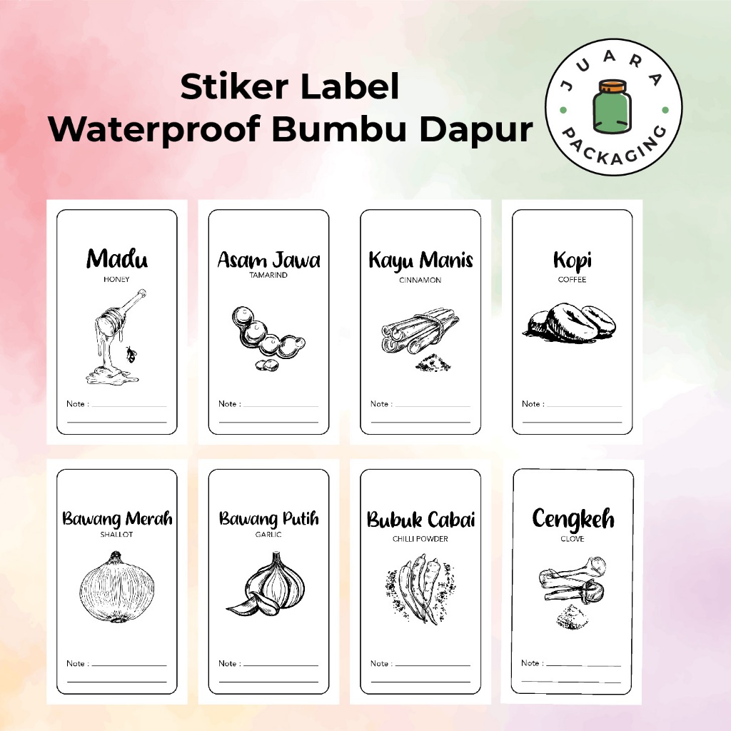 Jual Stiker Label Bumbu Dapur Hitam Putih BW Waterproof – Stiker Vinyl ...