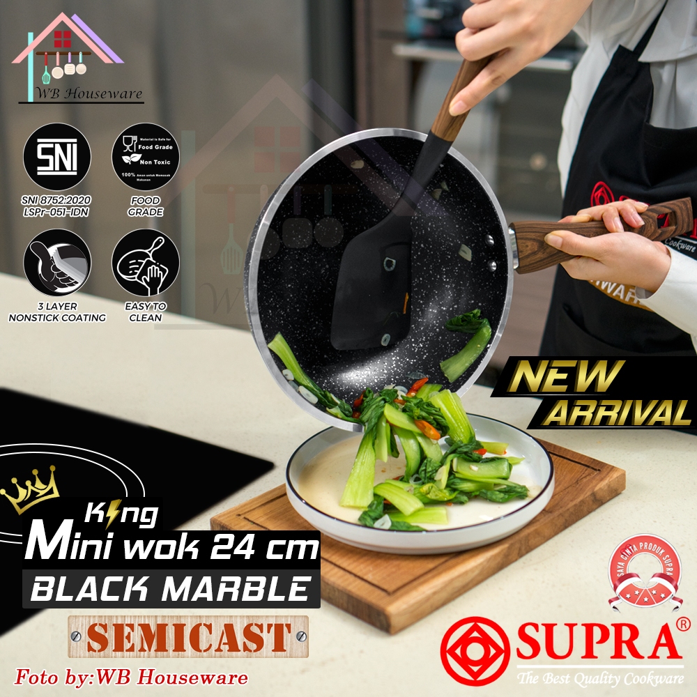 Jual NEW SUPRA panci mini wok semicast 24cm black marble series anti ...