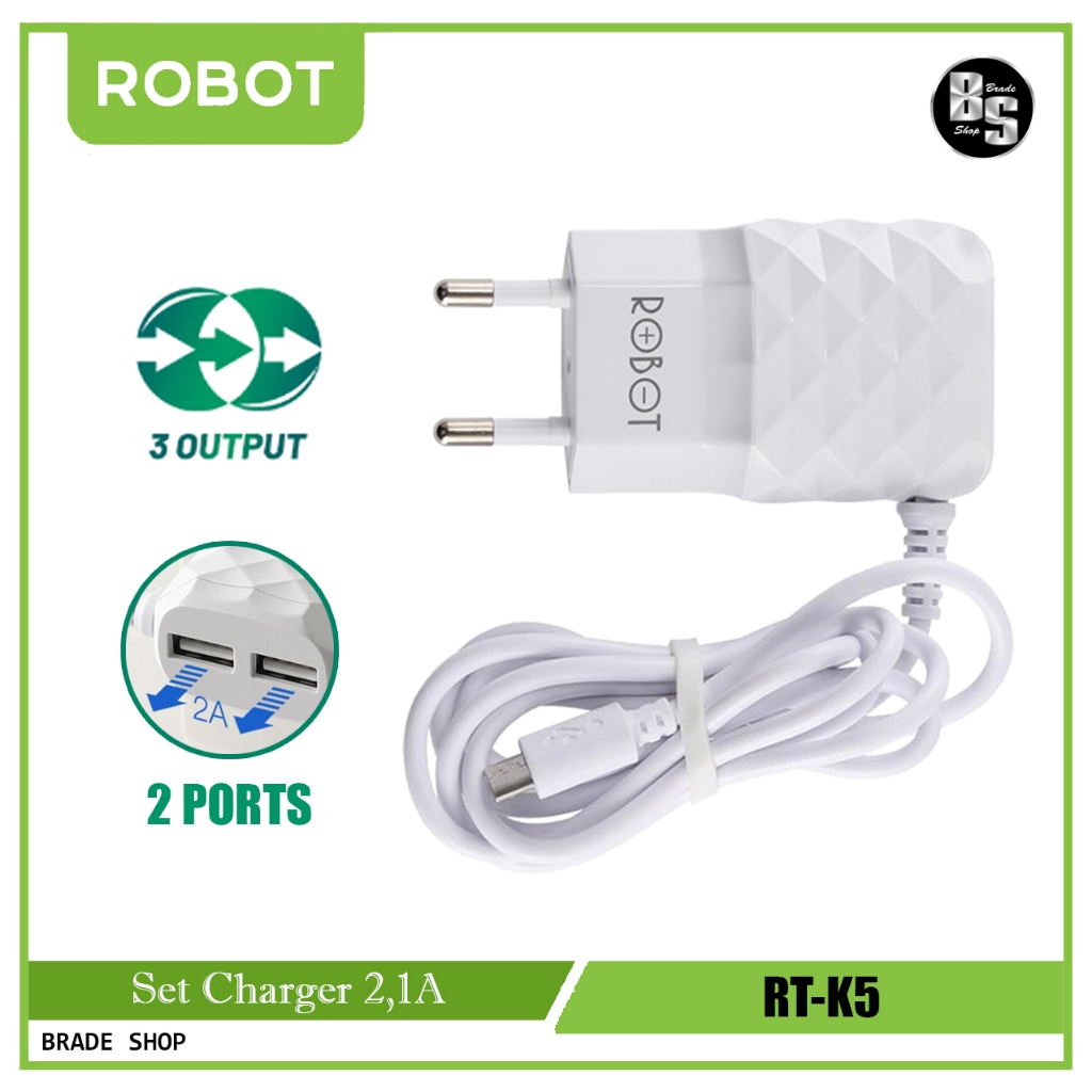 Jual Charger Robot RT-K5 2,1A Micro + 2 USB Ports Bisa Charge 3 Hp ...