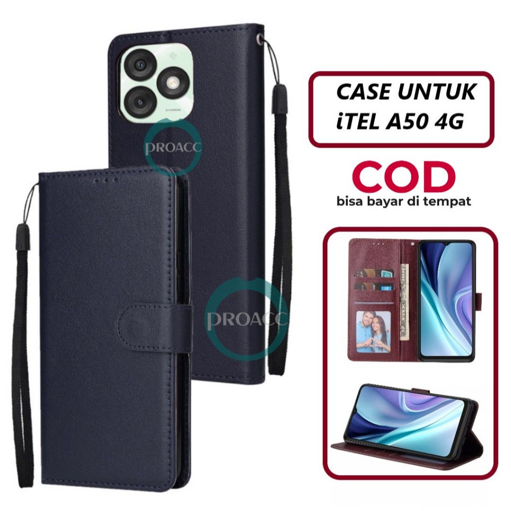 Jual case hp for iTEL A50 4G flip wallet leather case Premium flip case Casing hp flip cover ...