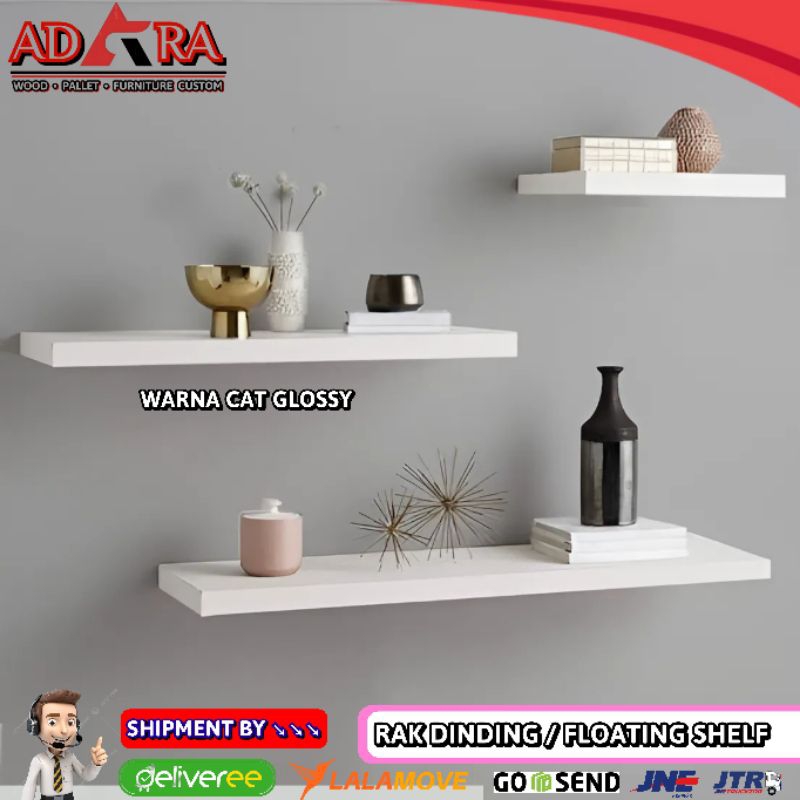 Jual Rak Dinding Panjang 30-80cm lebar 9cm Putih glossy - Floating ...