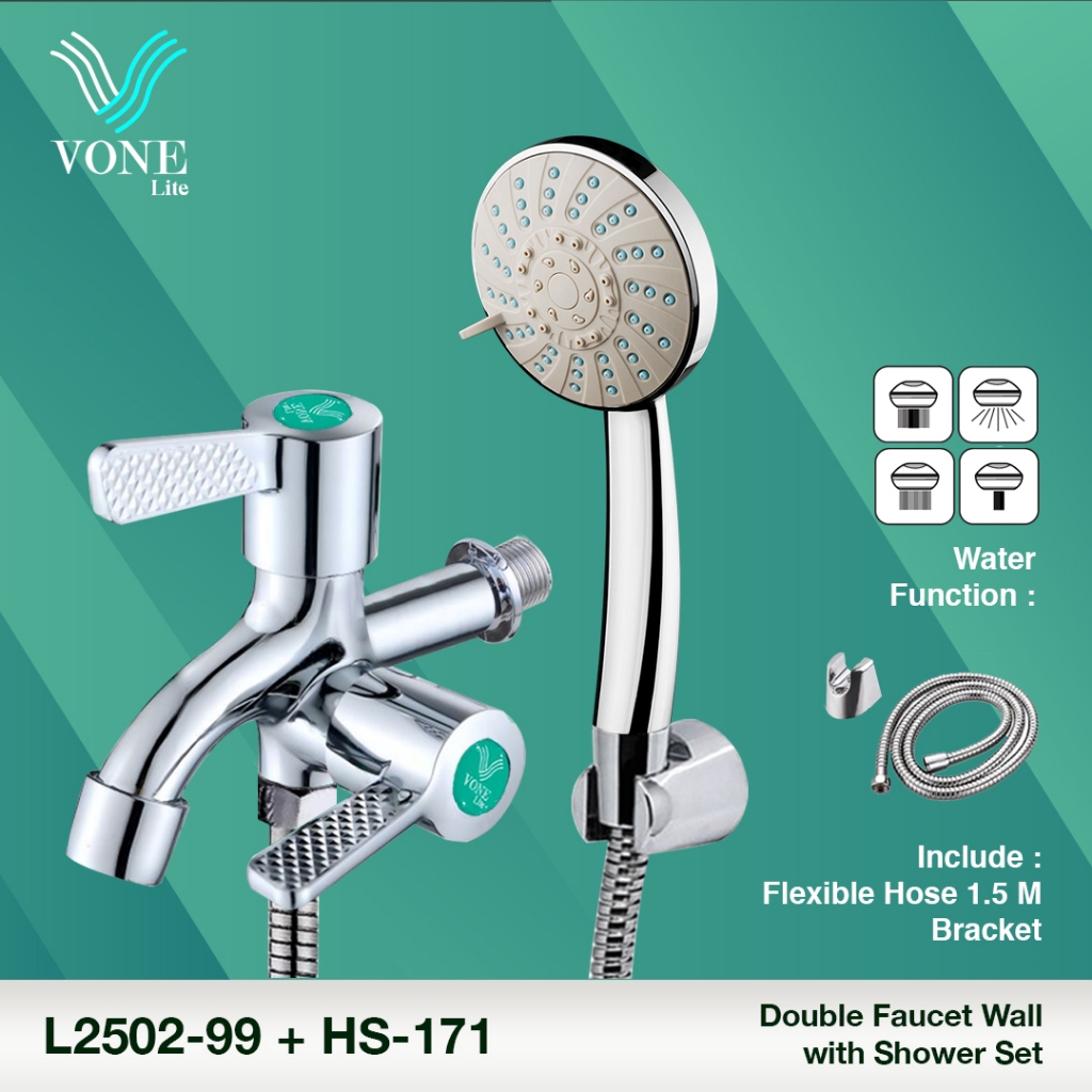 Jual VONE Kran Cabang Double Shower Hand shower Mandi Handshower Paket ...