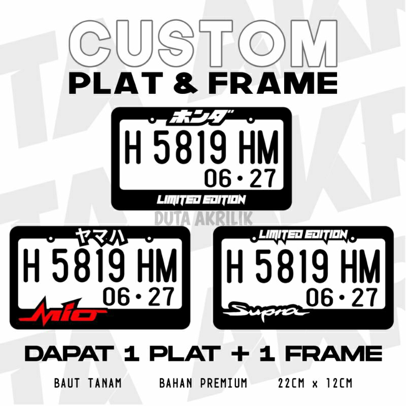 Jual Plat Nomor Motor JDM Custom Frame Dengan Plat Full Akrilik Timbul ...