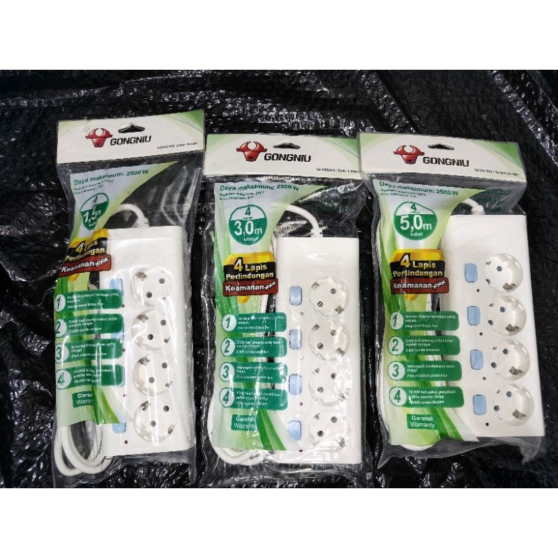 Jual Stop Kontak Gongniu 4 Lubang 4 Tombol On/Off ( Multi Switch ) Kabel 1,5M / 3M / 5M | Shopee ...