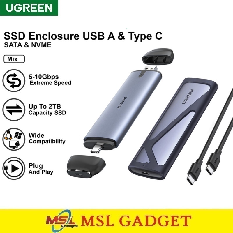 Jual UGREEN Casing SSD Enclosure M2 M.2 SATA NVMe 10Gbps USB Type C 3.1 | Shopee Indonesia