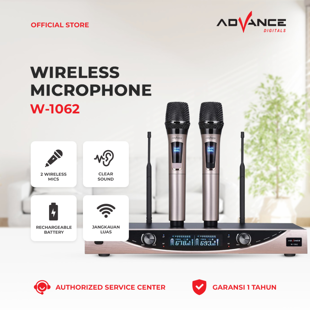 Jual ADVANCE W1062 Dual Mic Wireless Profesional Microphone + amplifier ...