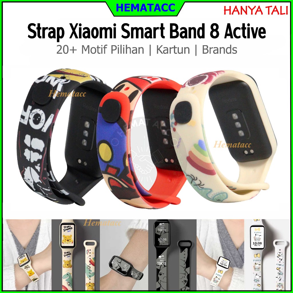 Jual Strap Mi Band 8 Active Motif Logo Kartun Lucu Tali Jam Xiaomi Smart Band 8 Active Hematacc ...