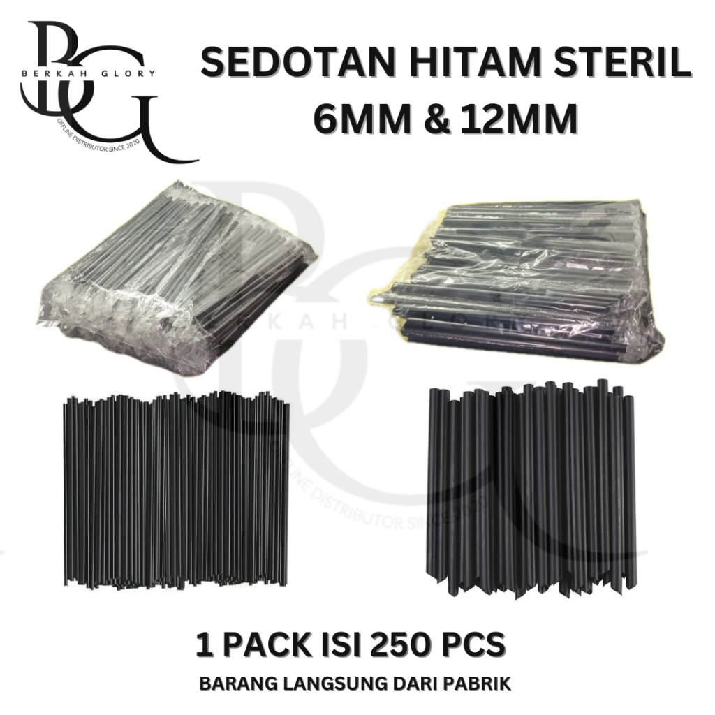 Jual Sedotan Plastik Steril Hitam ukuran 6mm x 20cm dan 12mm x 21cm / sedotan minuman teh poci ...