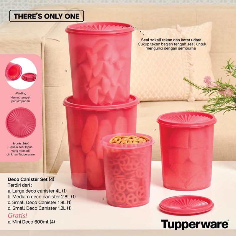 Jual Tupperware Small Deco Canister Toples Kecil Wadah Kue Warna Merah ...