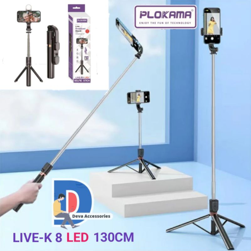 Jual TONGSIS TRIPOD PLOKAMA LED K8 1.3M SELFIE STICK HOLDER BLUETOOTH 4 ...