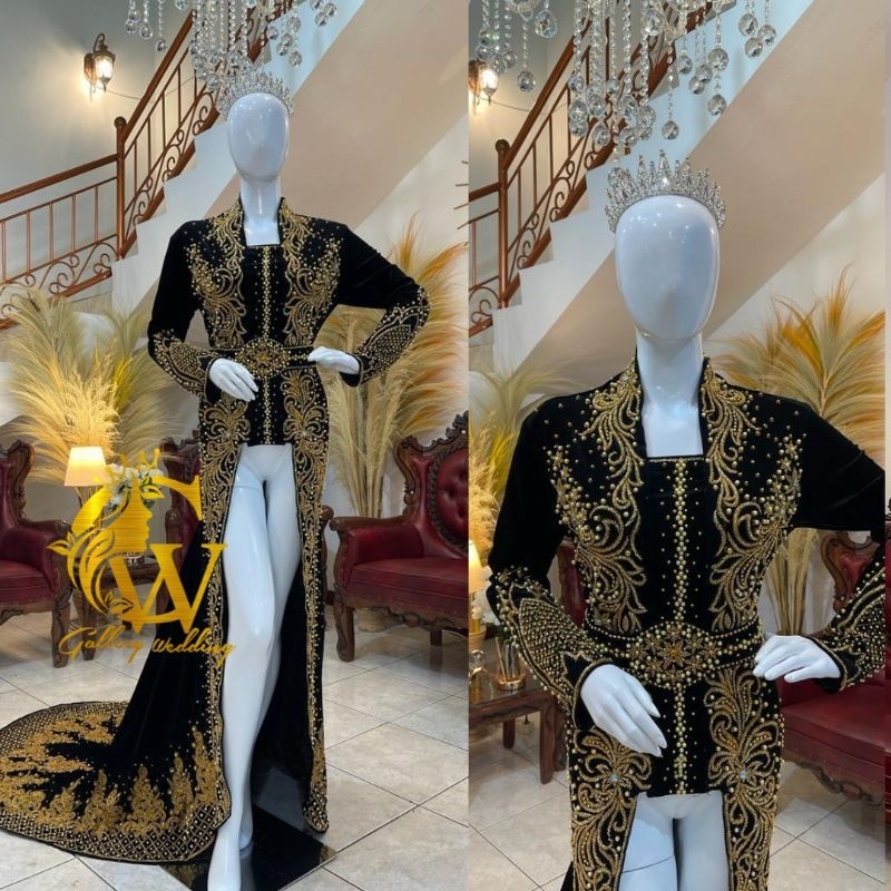 Jual Kebaya pengantin bludru hitam || Kebaya pengantin bludru kutubaru ...