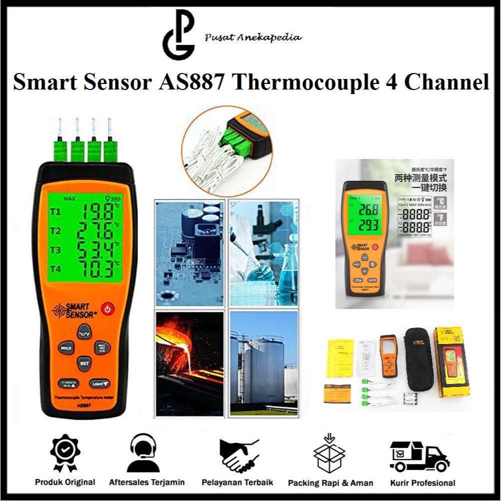 Jual Smart Sensor AS887 Thermocouple 4 Channel Type K - Thermometer ...