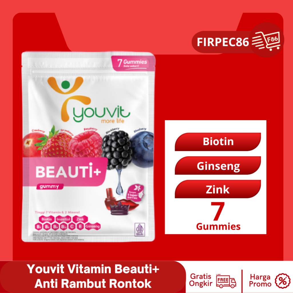 Jual Youvit Beauti+ Multivitamin sachet isi 7 gummy | Beauty plus Vit E, C, Zink dan Biotin ...