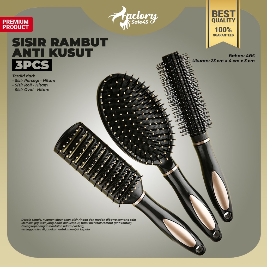 Jual (1SET ISI 3PCS) Hair Brush Sisir Rambut Wanita Blow 3 in 1 Sisir ...