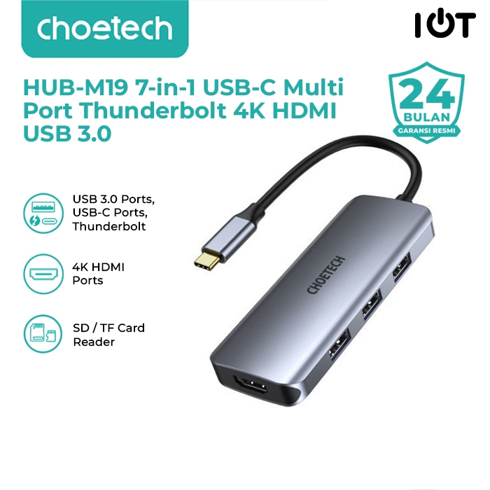 Jual Choetech HUB-M19 HUB Adapter Multi Port 7 in 1 USB-C Thunderbold ...