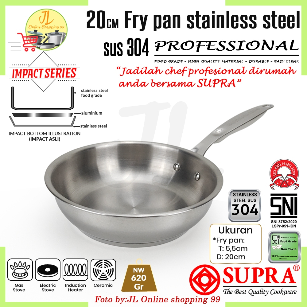 Jual SUPRA panci fry pan 20cm stainless steel SUS 304 impact bottom ...