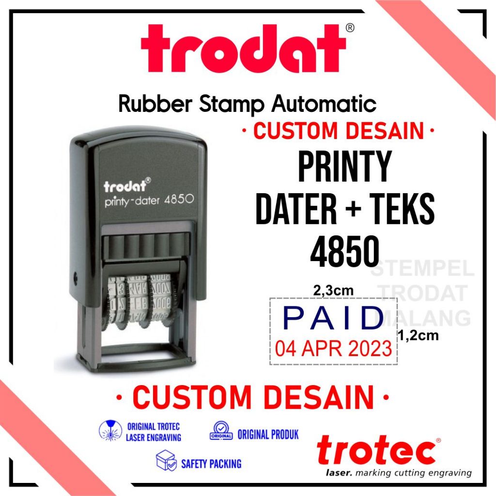 Jual Stempel Trodat 4850 (25x5 mm) Stempel Tanggal kombinasi LUNAS, NAMA TOKO, Dll | Shopee ...
