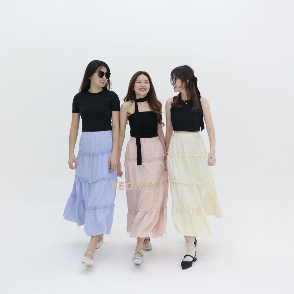 Jual COD YEONIN Rok Midi A Line Skirt Layer Coquette aesthetic Skirt ...