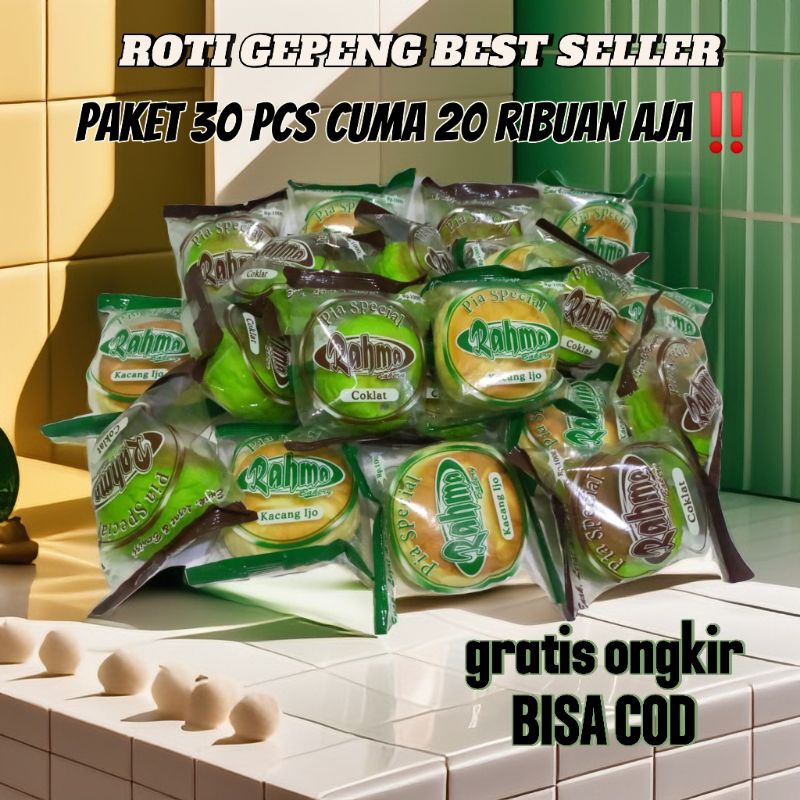 Jual ROTI PIA GEPENG RAHMA BAKERY COKLAT DAN KACANG HIJAU 1 PACK ISI 30 ...