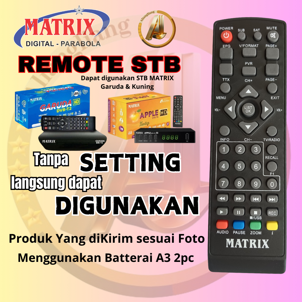 Jual Remote Remot Set Top Box MATRIX APPLE KUNING / MATRIX GARUDA DVB ...