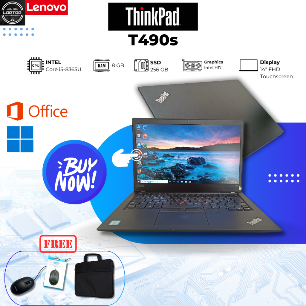 Jual Laptop Lenovo thinkpad T490s, Core i5-8365U Ram 8 GB Touchscreen ...