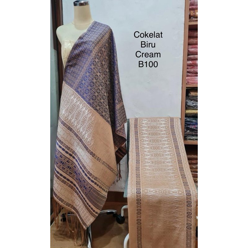 Jual Songket Medan Tumtuman Tarutung Tanpa Sambungan Warna Cokelat Biru ...