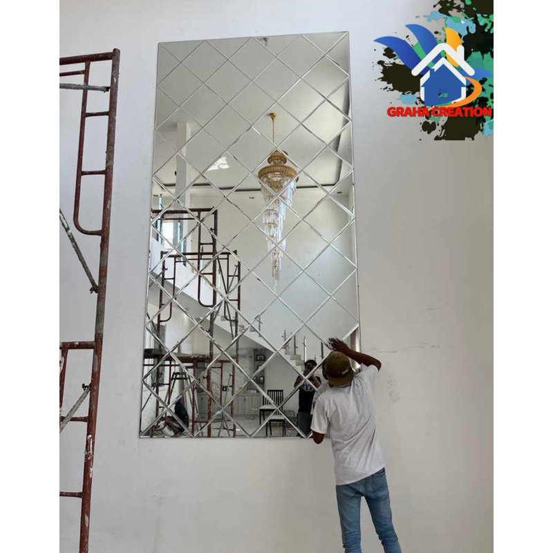 Jual paket set 20x20 ukuran 140x224 kaca cermin bevel kaca moulding ...