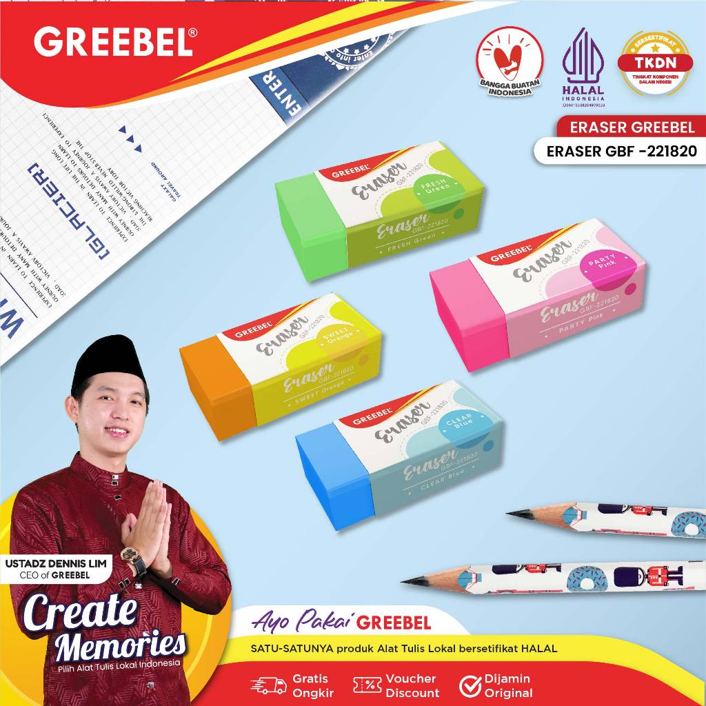 Jual GREEBEL Eraser Penghapus Pensil (HAPUSAN GBF-221820) / Setip Aman ...