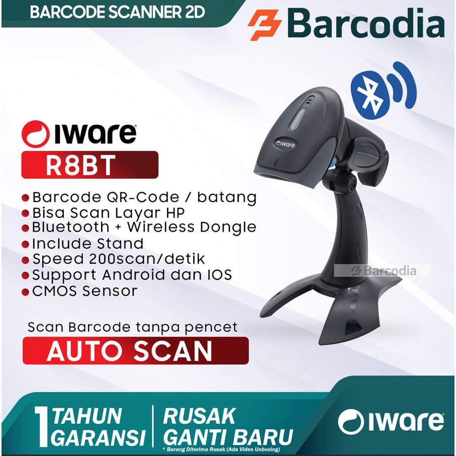 Jual Barcodia Barcode Scanner Iware Usb Bluetooth Wireless 1D 2D Iware ...