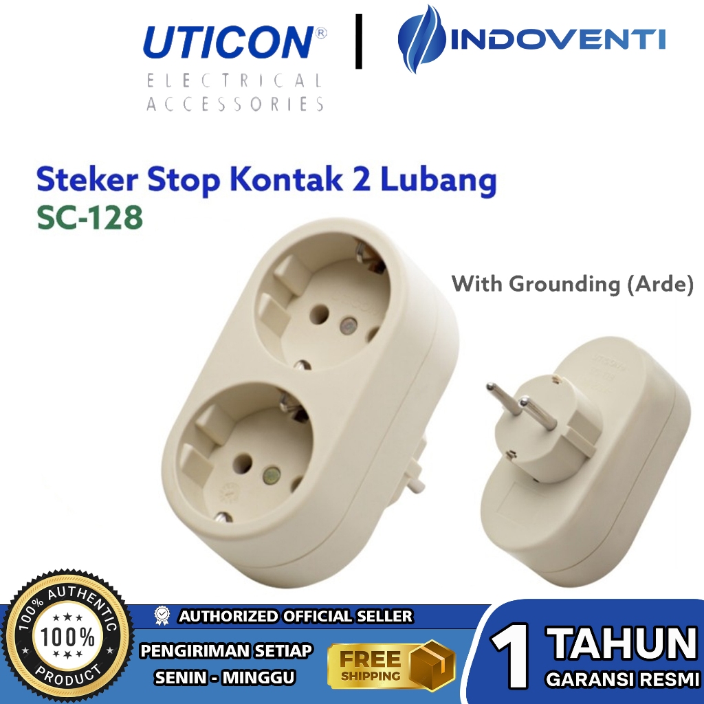 Jual UTICON SC-128 Stop Kontak Steker Arde 2 Lubang Colokan Soket 10A ...