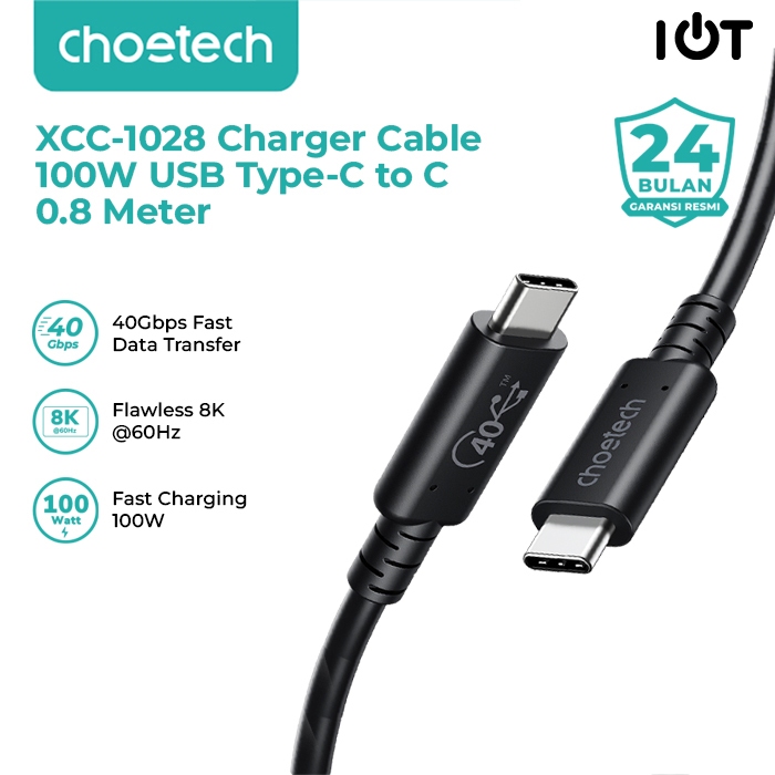 Jual Choetech USB C to C USB4 Gen3 100W 40Gbps/8K 0.8M Cable | Shopee ...