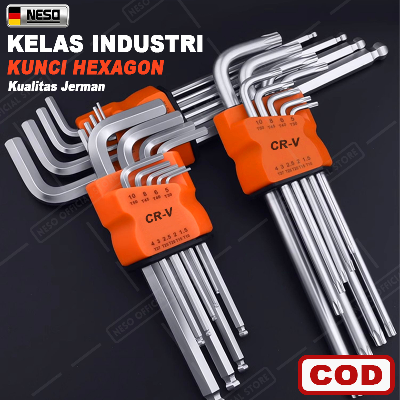 Jual NESO Kunci L Set panjang Hex Key 9pcs Jenis Bunga S2 Ball Point ...
