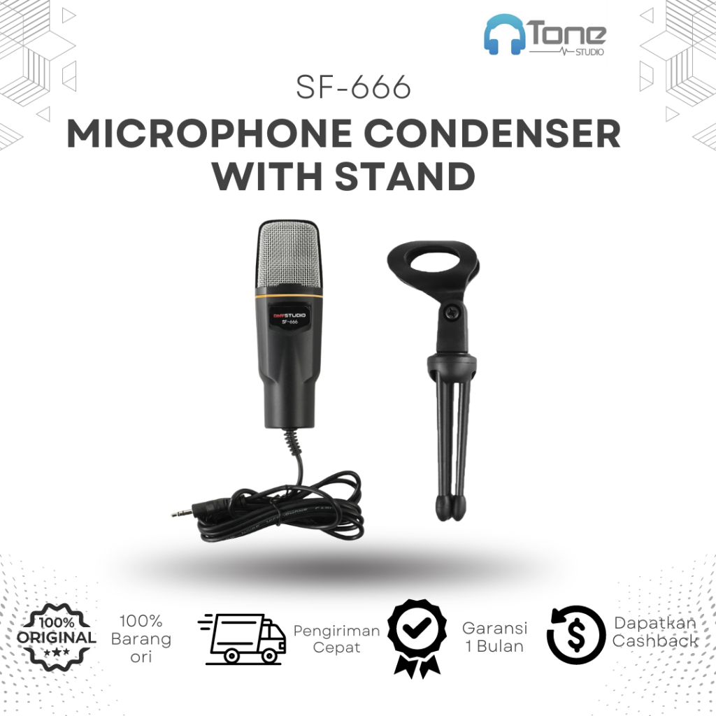 Jual Microphone Condenser with tripod Stand Table for PC Recording ...