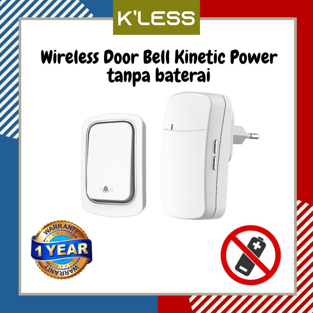 Jual Bel Rumah Wireless Door Bell Waterproof 1 Receiver Kinetic Power ...