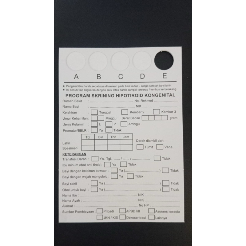 Jual KERTAS SHK ( Skrining Hipotiroid Kongenital ) Plus lancet bayi ...