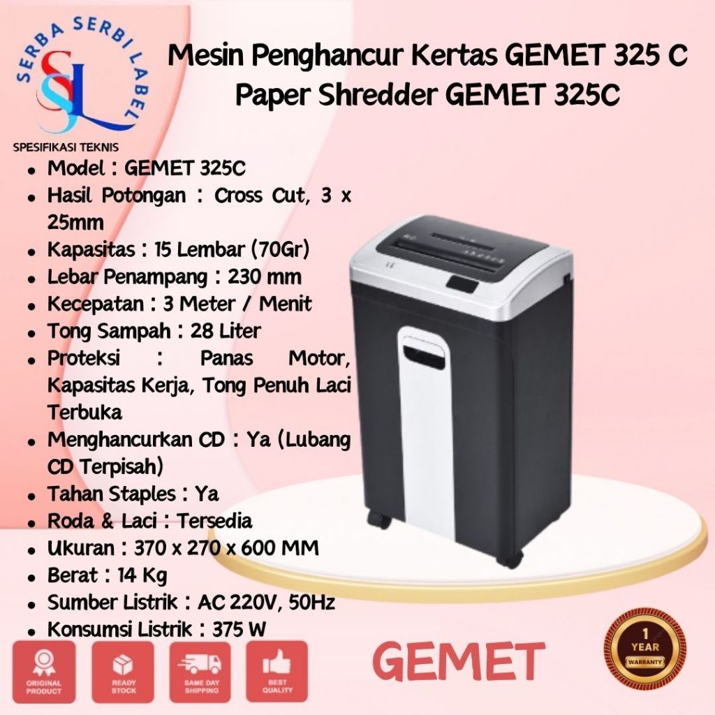 Jual Mesin Penghancur Kertas GEMET 325 C Paper Shredder | Shopee Indonesia