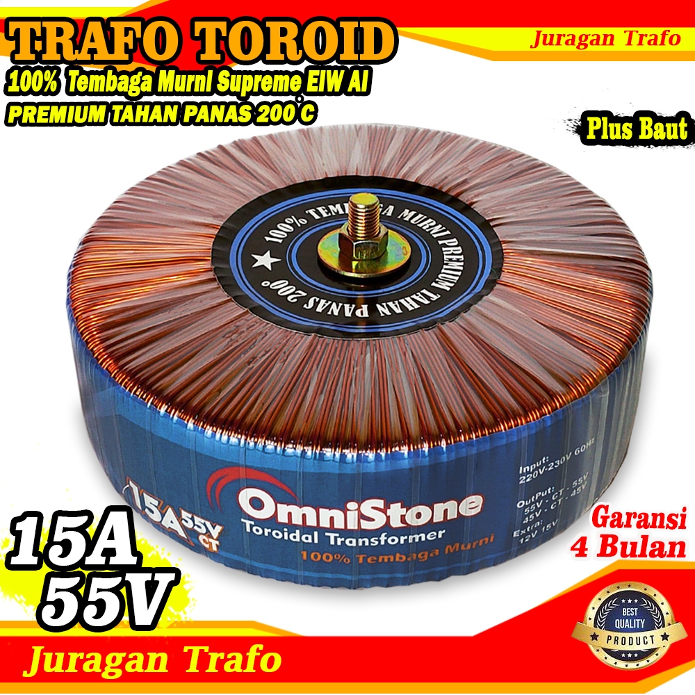 Jual Trafo Toroid OMNISTONE - Trafo Donat OMNISTONE CT 55V 45V 15A (MURNI) LEBAR Full Tembaga ...