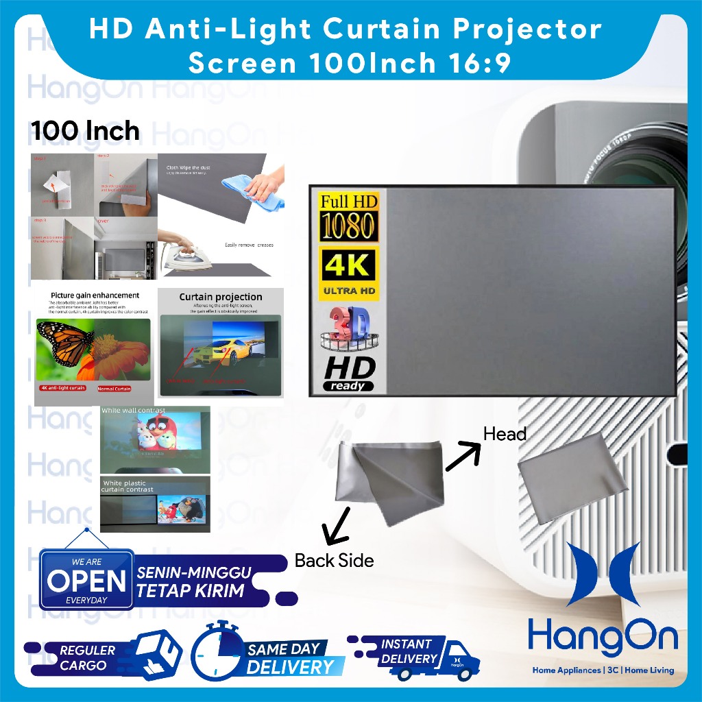 Jual HD Anti-Light Curtain Projector Screen 100 Inch 16:9 Portable Kain ...