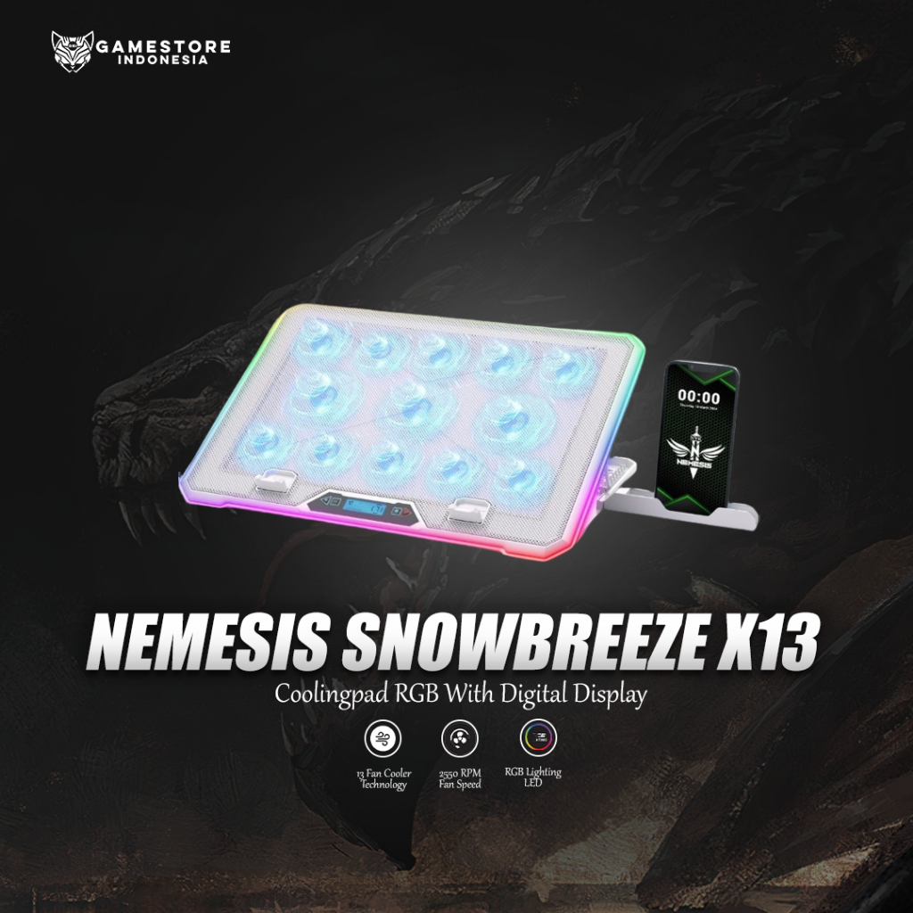 Jual NYK Nemesis Coolingpad SNOWBREEZE X13 RGB with Digital Display 13 ...